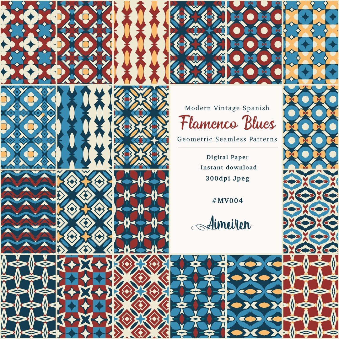 70s Geometric Pattern: Spanish Style Digital Paper (digital Download ...
