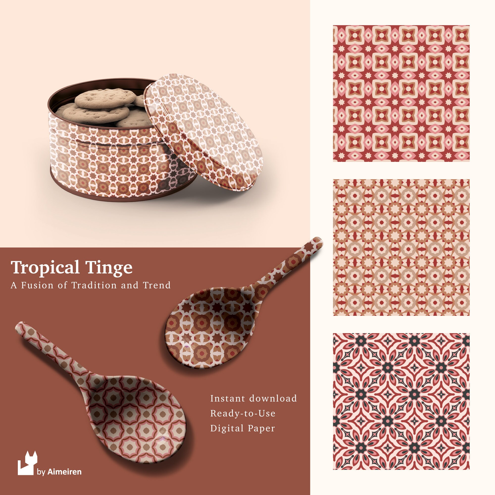 Southeast Asian Style Digital Paper | Melon Monochrome Color Collection With Seamless Patterns ...