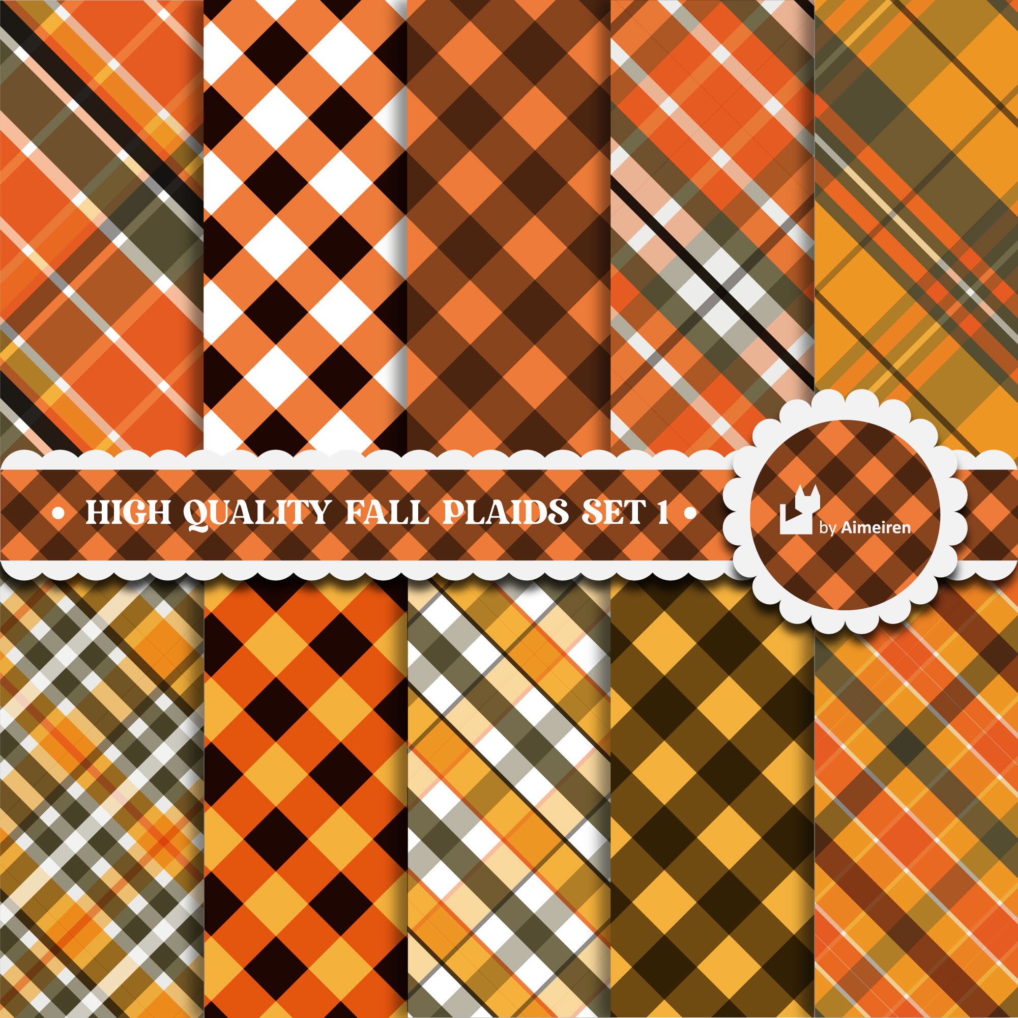 20 Autumn Plaids Digital Paper, Thanksgiving, Fall Colors, Scrapbook ...