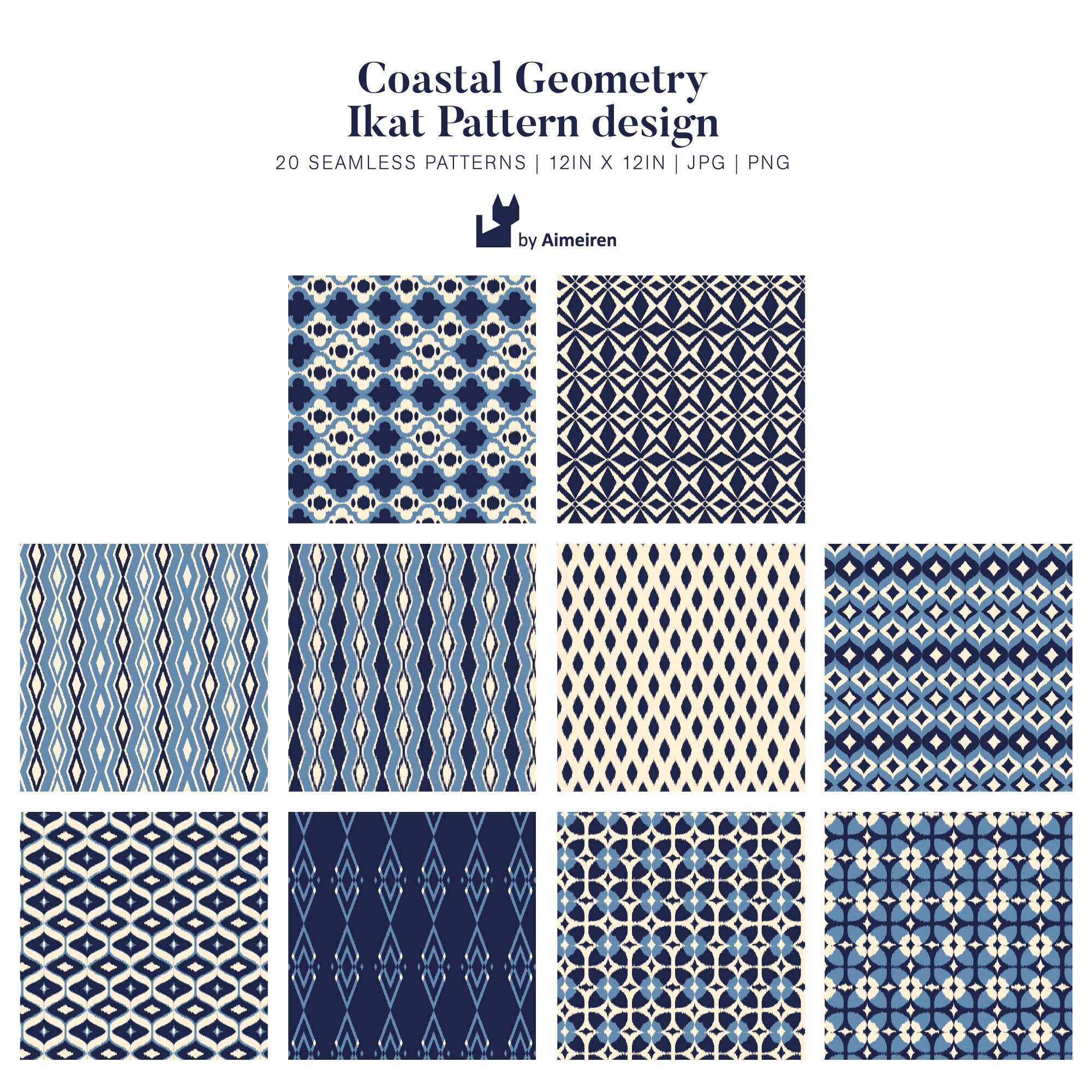Coastal Geometry Ikat Pattern Design | Ocean Blue Ikat Seamless Pattern ...