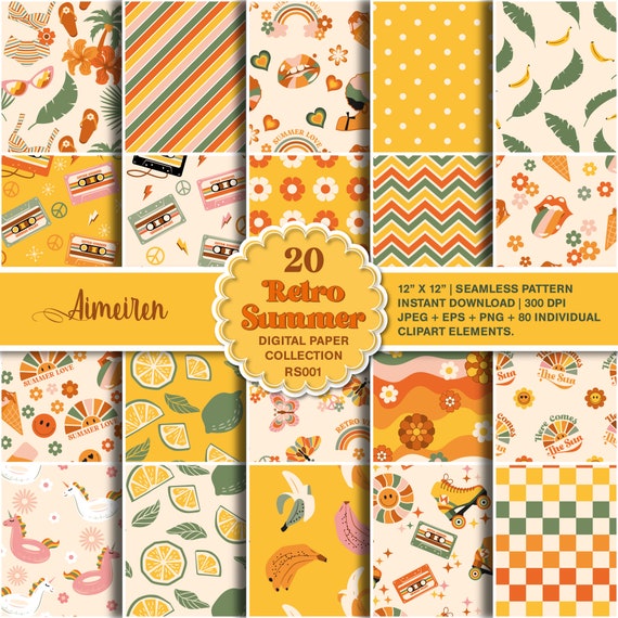 Set of 20 Retro Summer Seamless Patterns Plus Isolated - Etsy