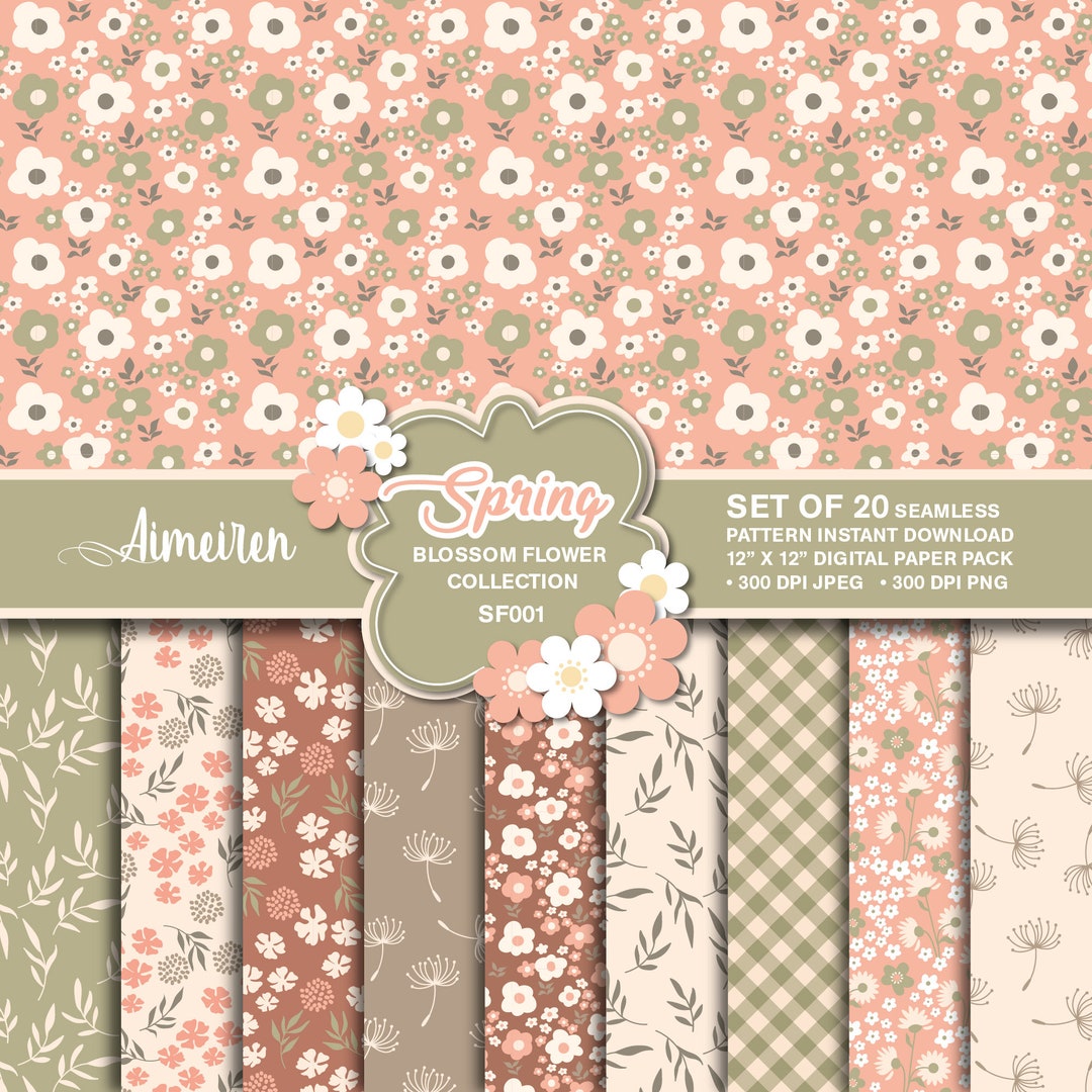 Digital Paper Pack HELLO DAISY, Daisy Floral Spring Seamless Pattern ...