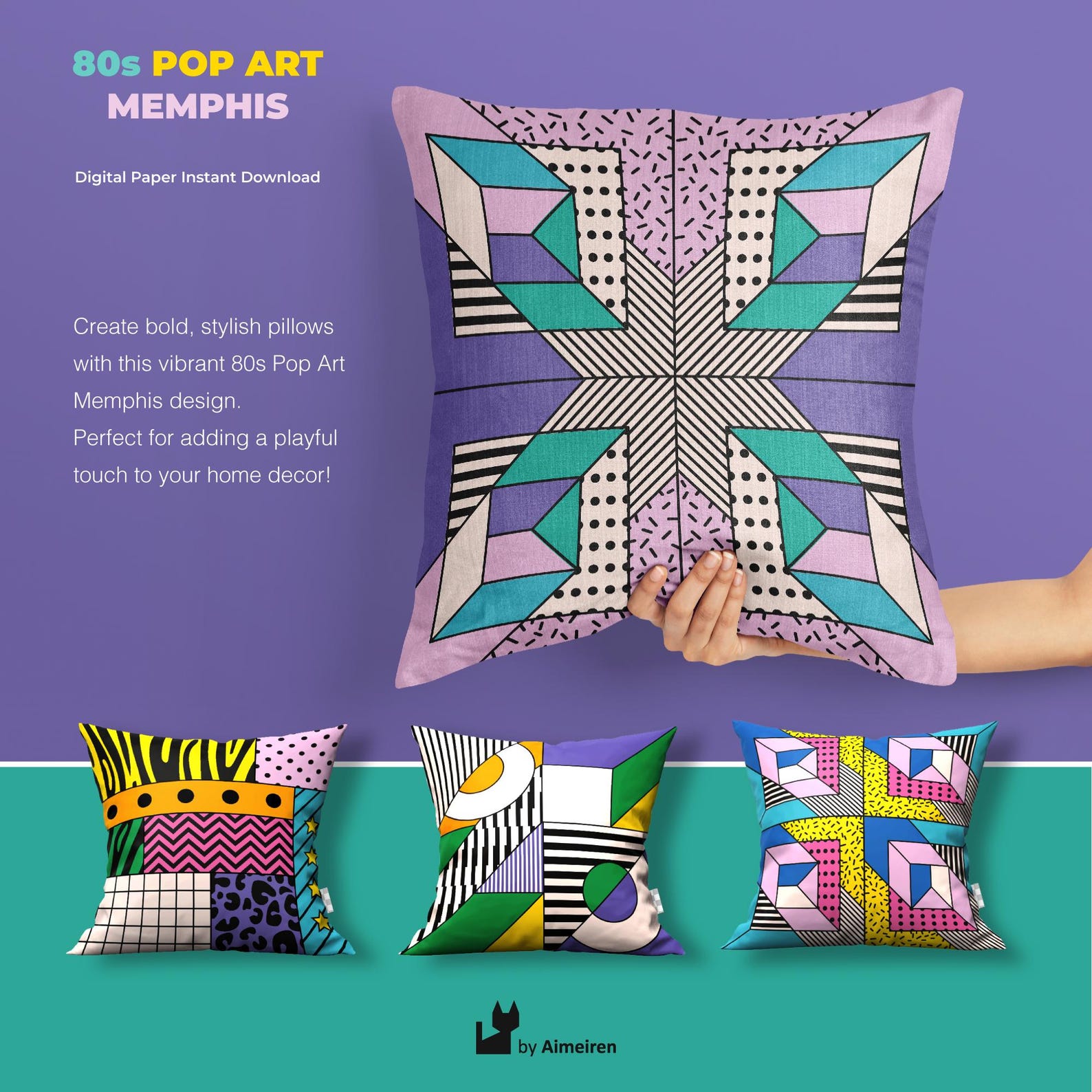 80s Retro Pop Art Memphis Seamless Patterns, Geometric Elements for DIY ...