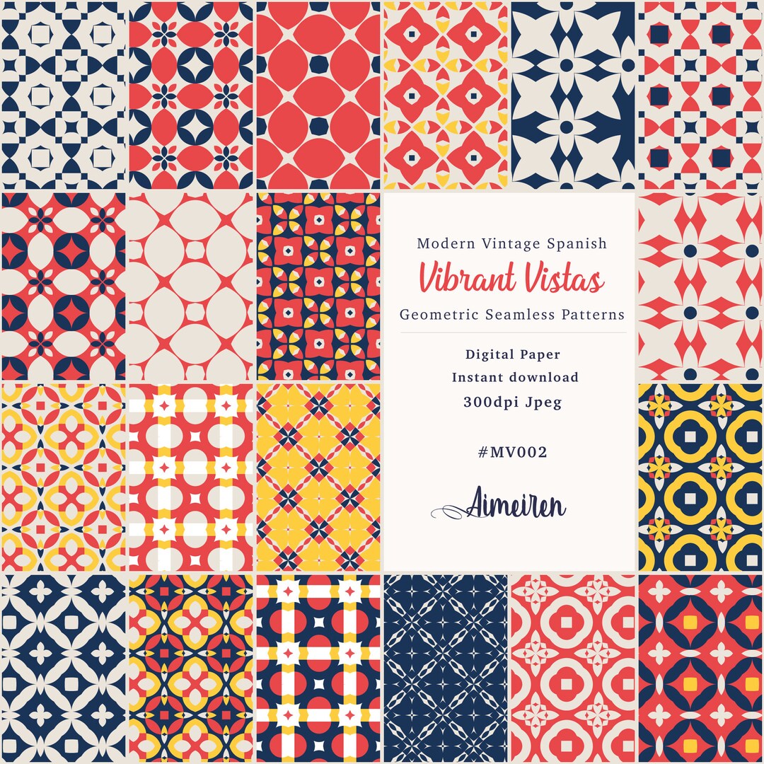 70s Geometric Pattern: Spanish Retro Digital Paper (digital Download ...
