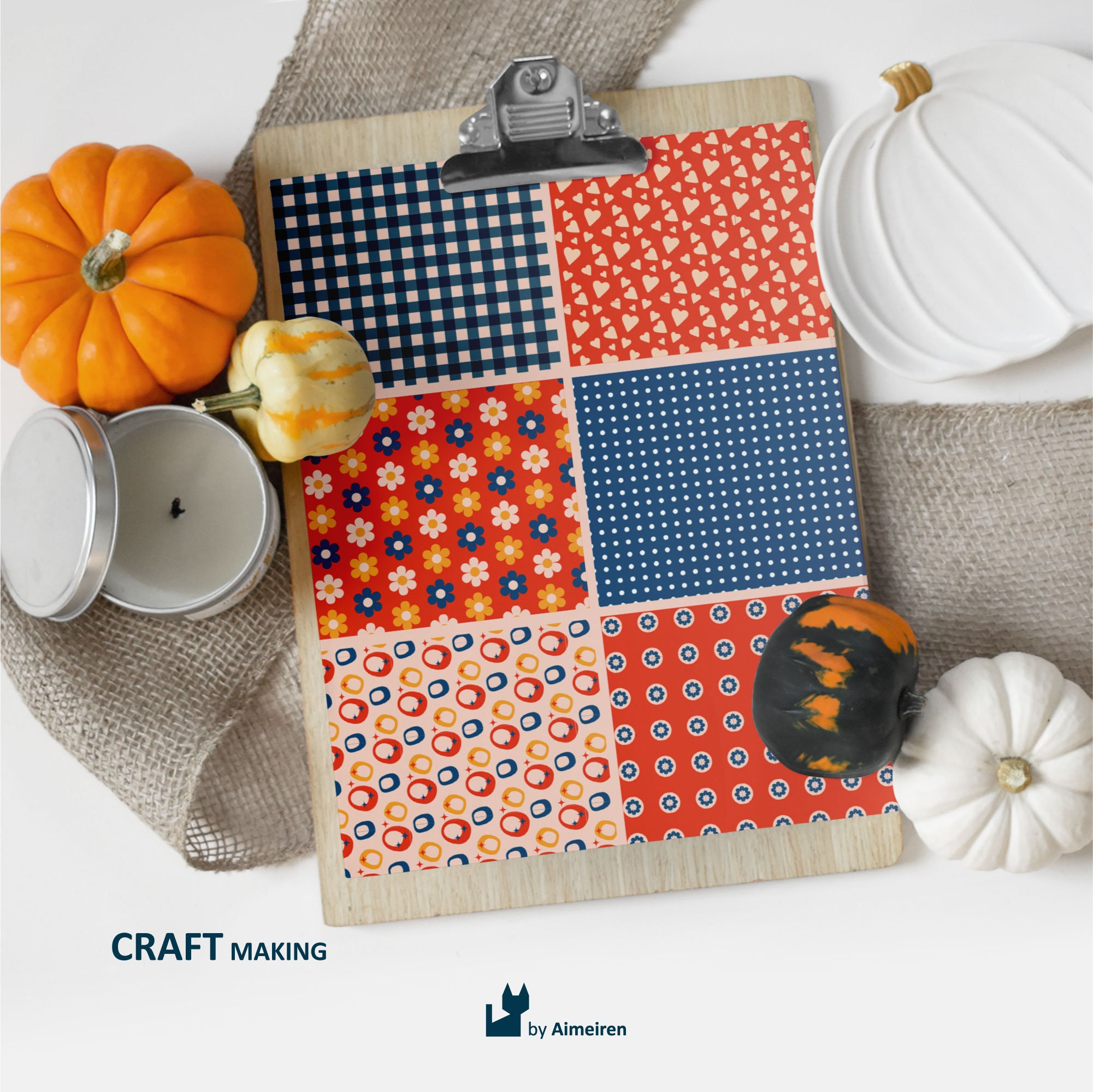 20 Retro Red & Blue Floral Digital Paper, Scrapbook, Junk Journal ...