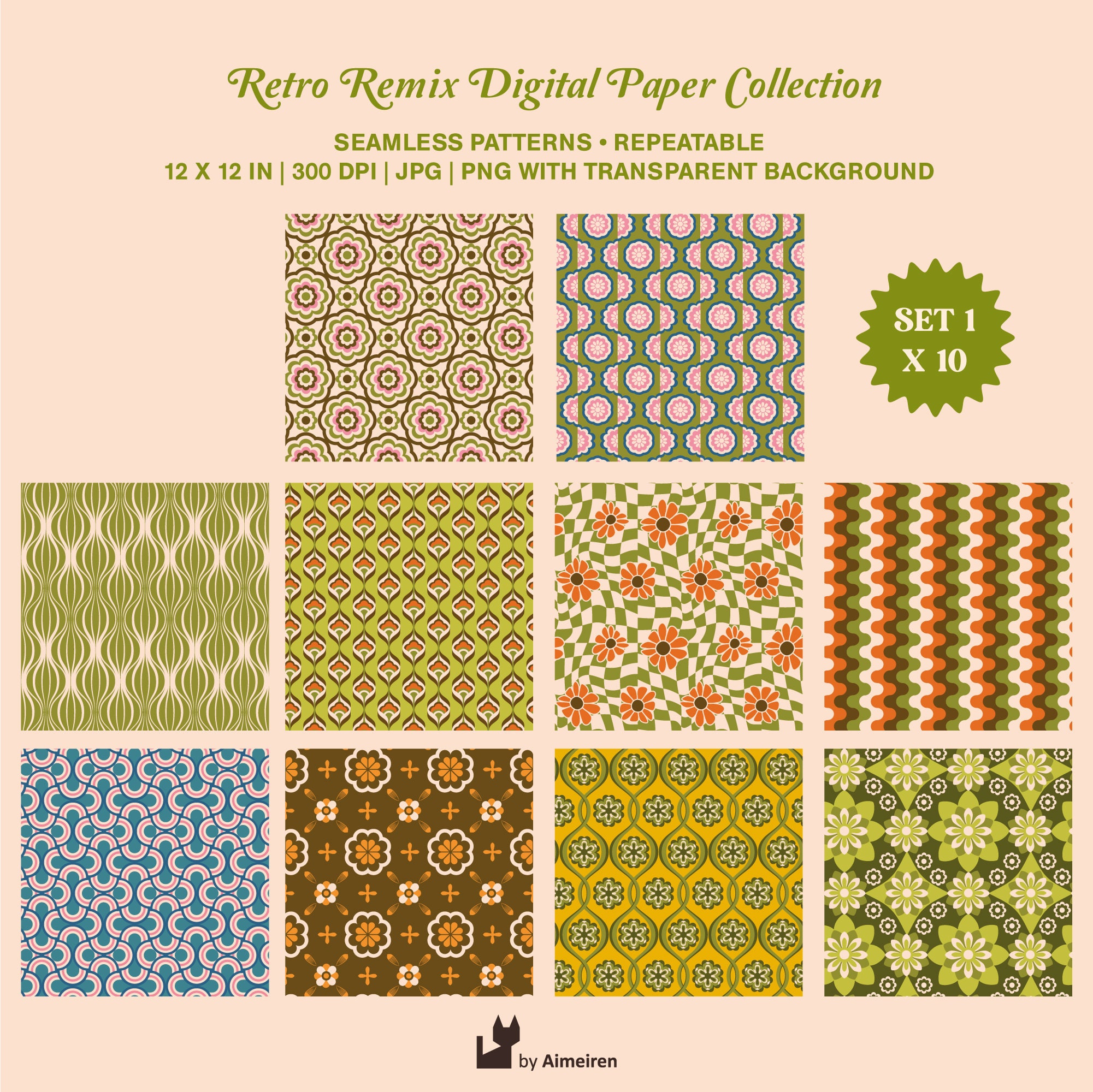 70s-inspired Retro Patterns Design | Seamless | Repeatable | Groovy ...