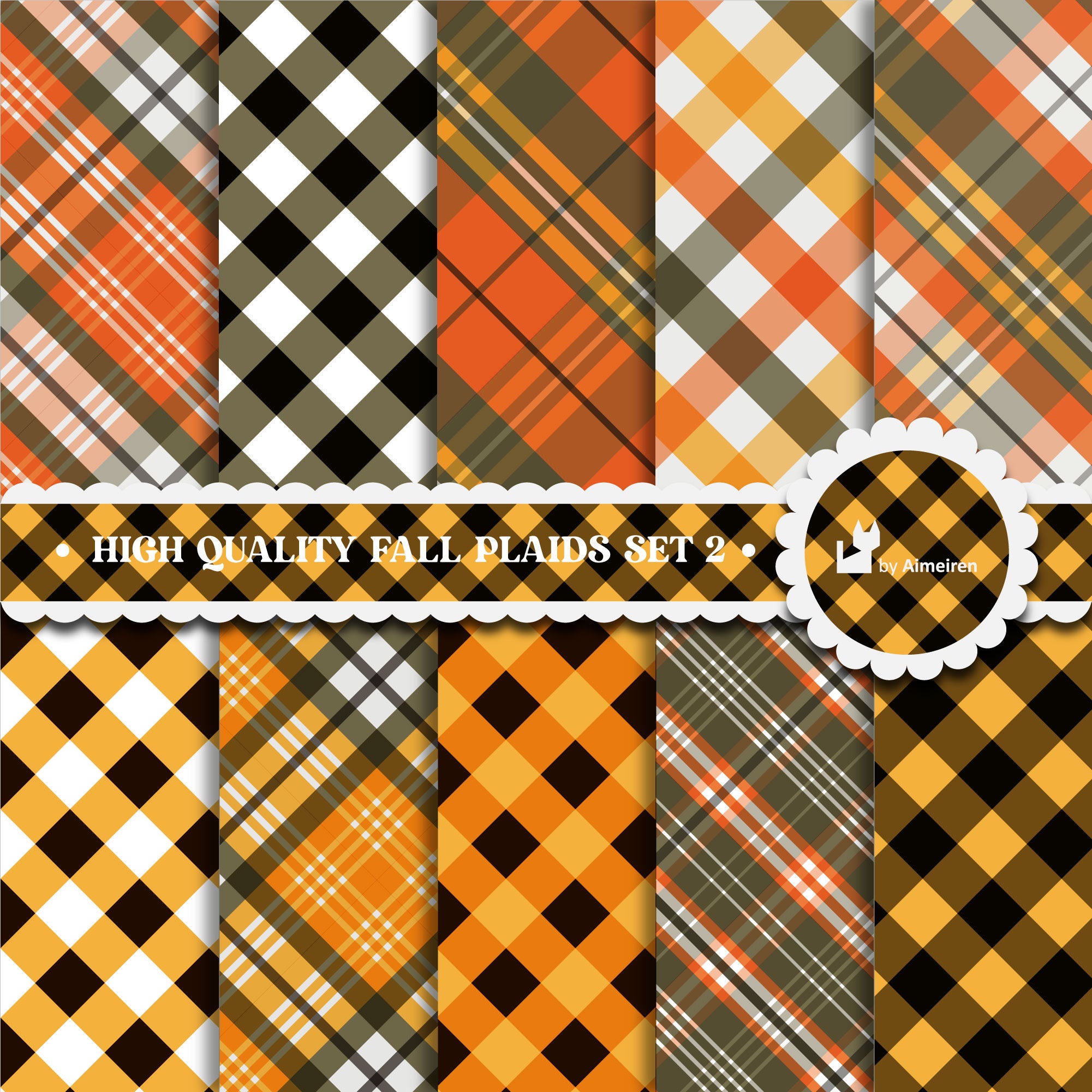 20 Autumn Plaids Digital Paper, Thanksgiving, Fall Colors, Scrapbook ...