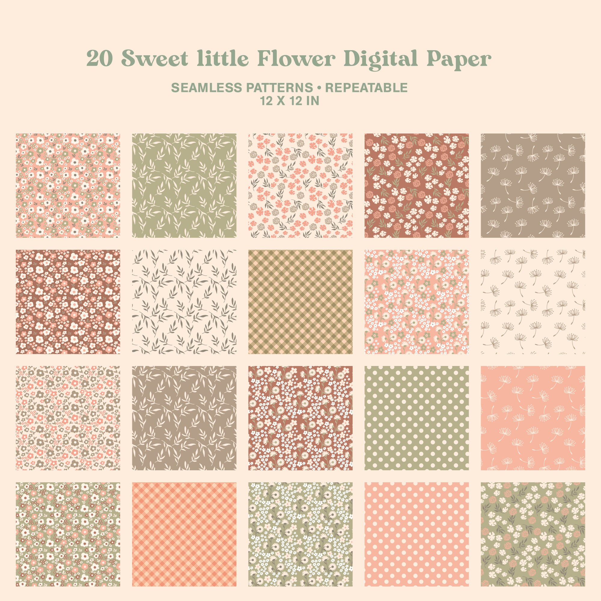Digital Paper Pack HELLO DAISY, Daisy Floral Spring Seamless Pattern ...