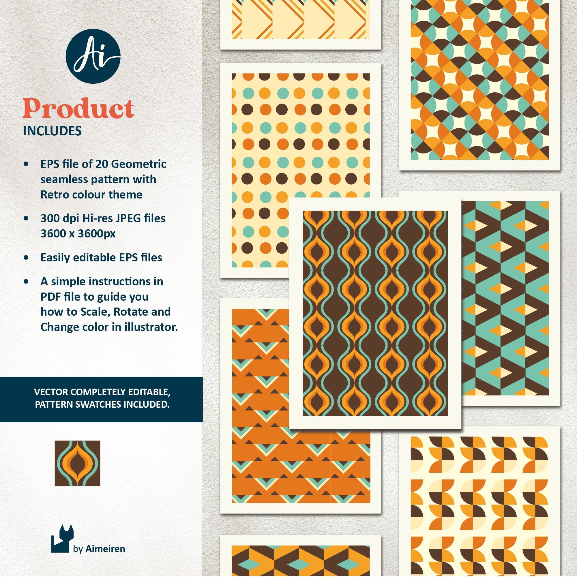 Retro Digital Paper 50's Mid Century Vector Scrapbook | Etsy