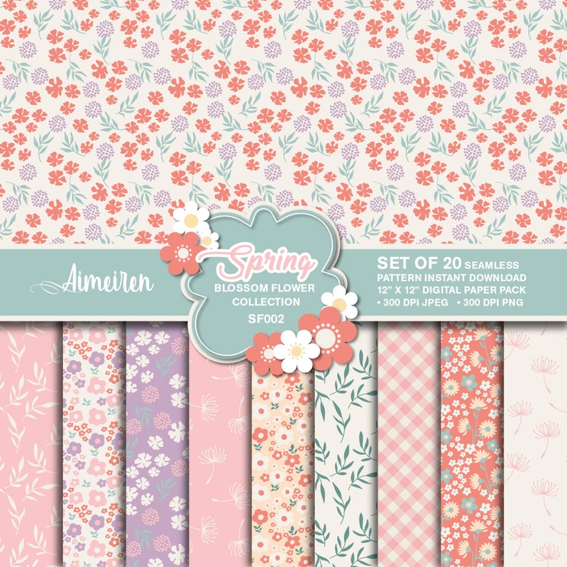 Daisy Floral Digital Paper Pack: Spring Seamless Patterns (20 Papers ...