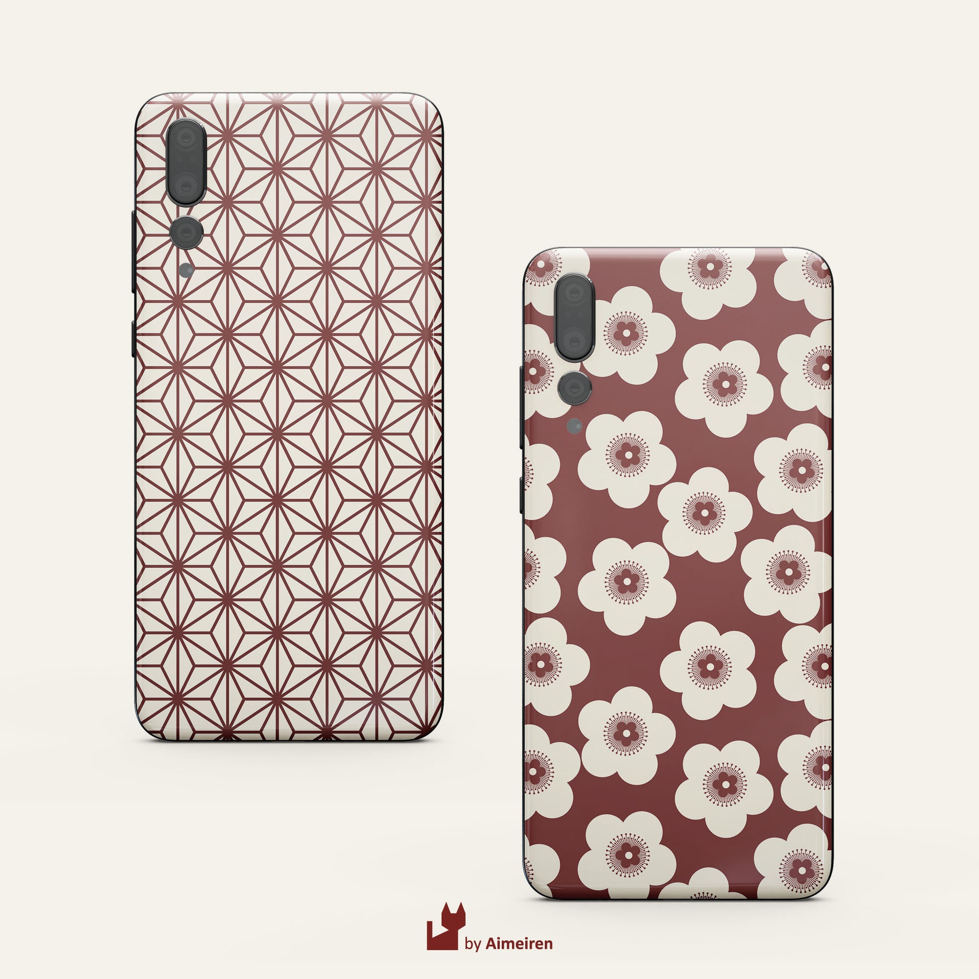 Japanese Floral Digital Paper: Red Sakura, Butterfly Patterns (digital ...