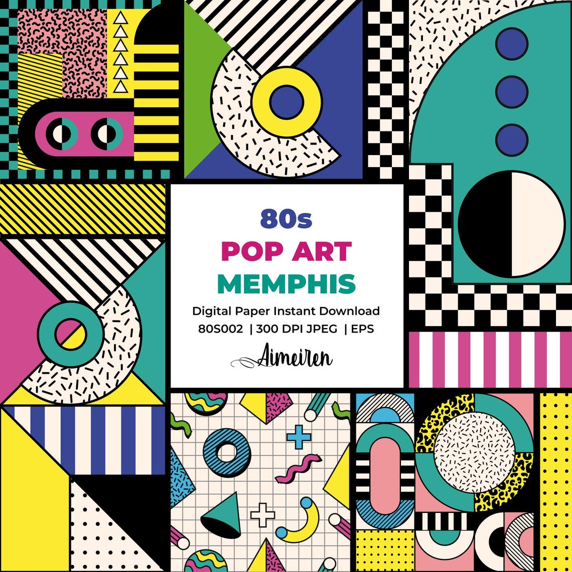80s Memphis Pattern Digital Paper | Colorful Geometric Seamless Pattern ...