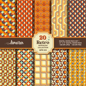 70s Retro Paper Set, Vintage Vector Abstract, Seamless & Repeatable ...