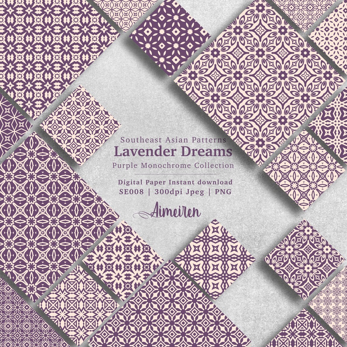 Southeast Asian Style Digital Paper Purple Monochrome Color Collection ...