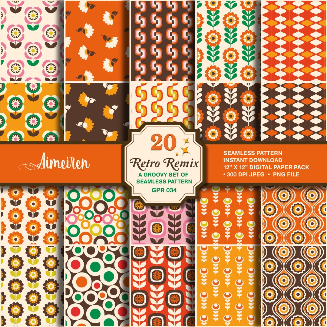 Retro Chic Summer Floral Digital Paper | Seamless | Repeatable | Groovy ...