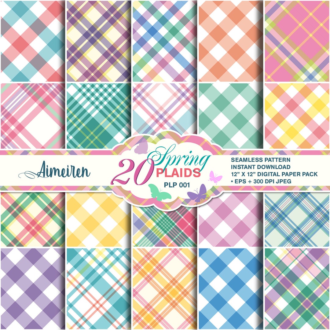20 Spring Seamless Plaid Patterns, Scrapbook Paper, Journal & Craft ...