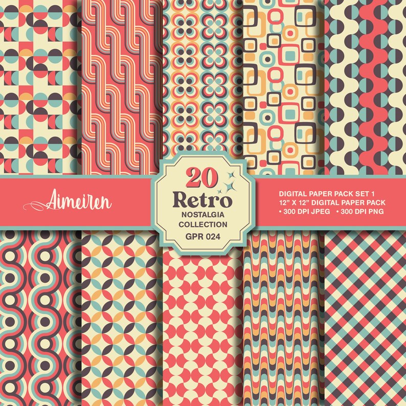70s Retro Digital Paper: Pink Abstract Patterns (digital Download) - Etsy
