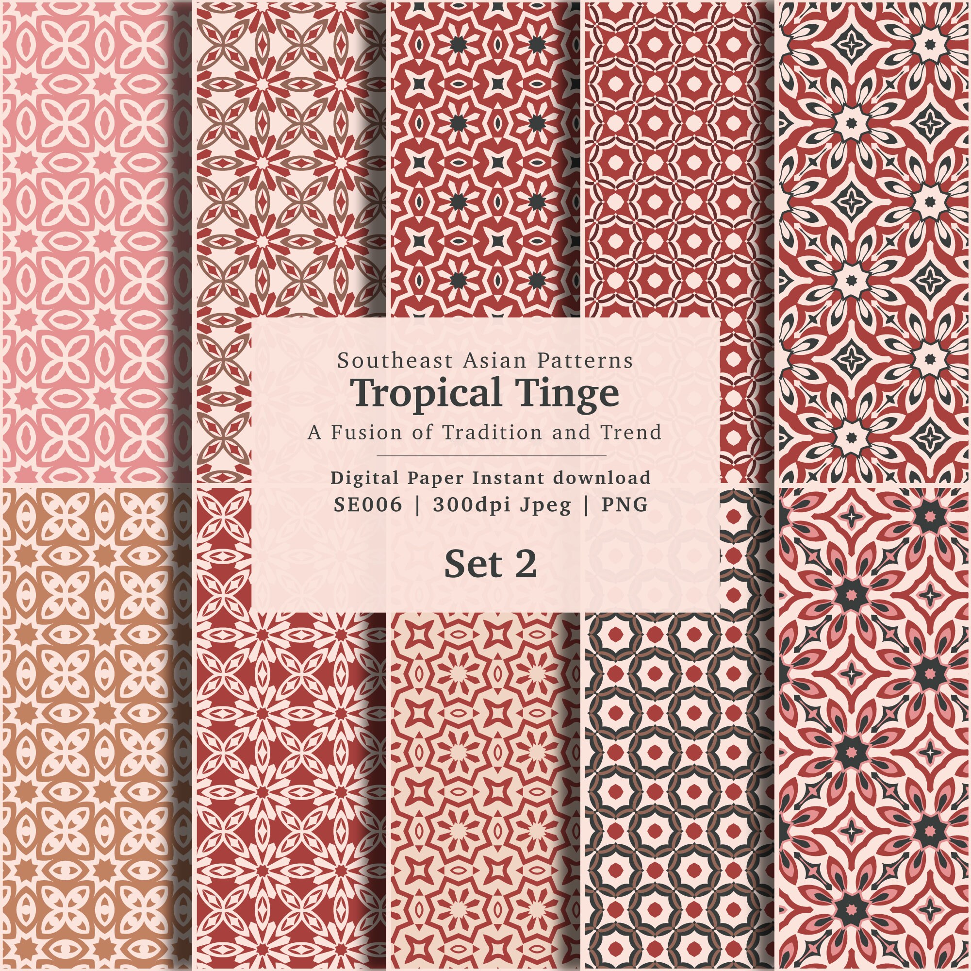 Southeast Asian Style Digital Paper Melon Monochrome Color Collection ...