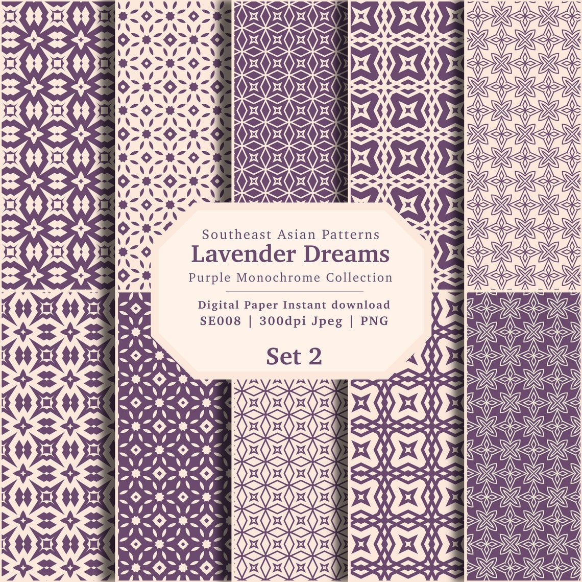 Southeast Asian Style Digital Paper Purple Monochrome Color Collection ...