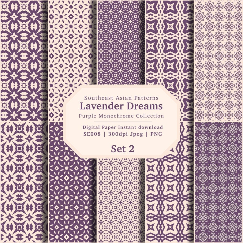 Southeast Asian Style Digital Paper | Purple Monochrome Color ...