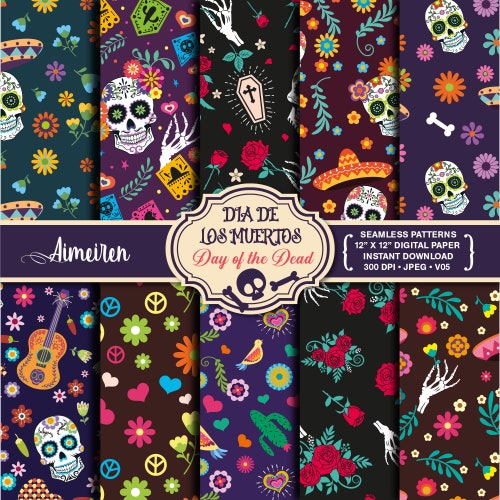 Day of the Dead Pink Digital Paper Collection 12x12 | Etsy