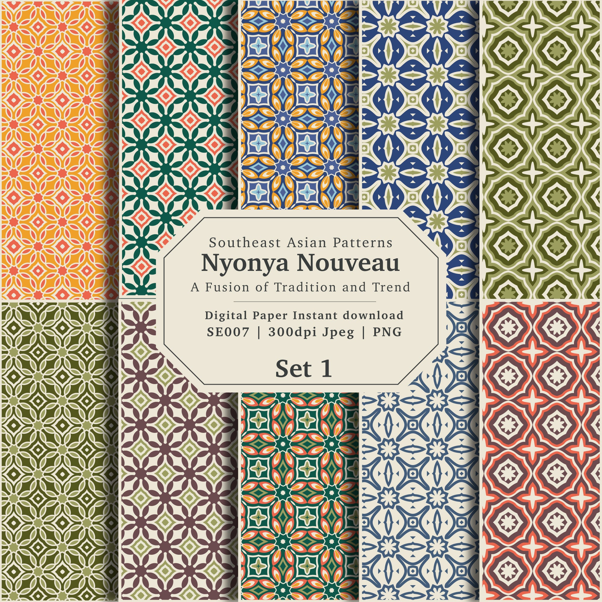 Southeast Asian Seamless Patterns: Vibrant Digital Paper (digital ...
