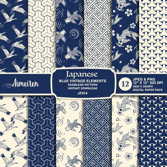 Japanese Patterns Digital Paper Scrapbook Paper Seamless | Etsy