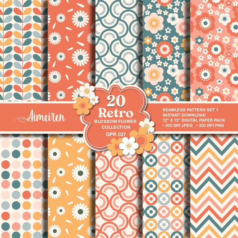Digital Paper Pack SPRING, Floral Seamless Pattern, Floral Background ...