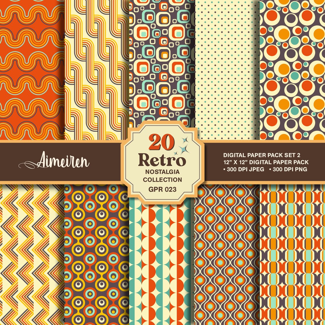 70s Retro Paper Set Vintage Vector Abstract Seamless & | Etsy