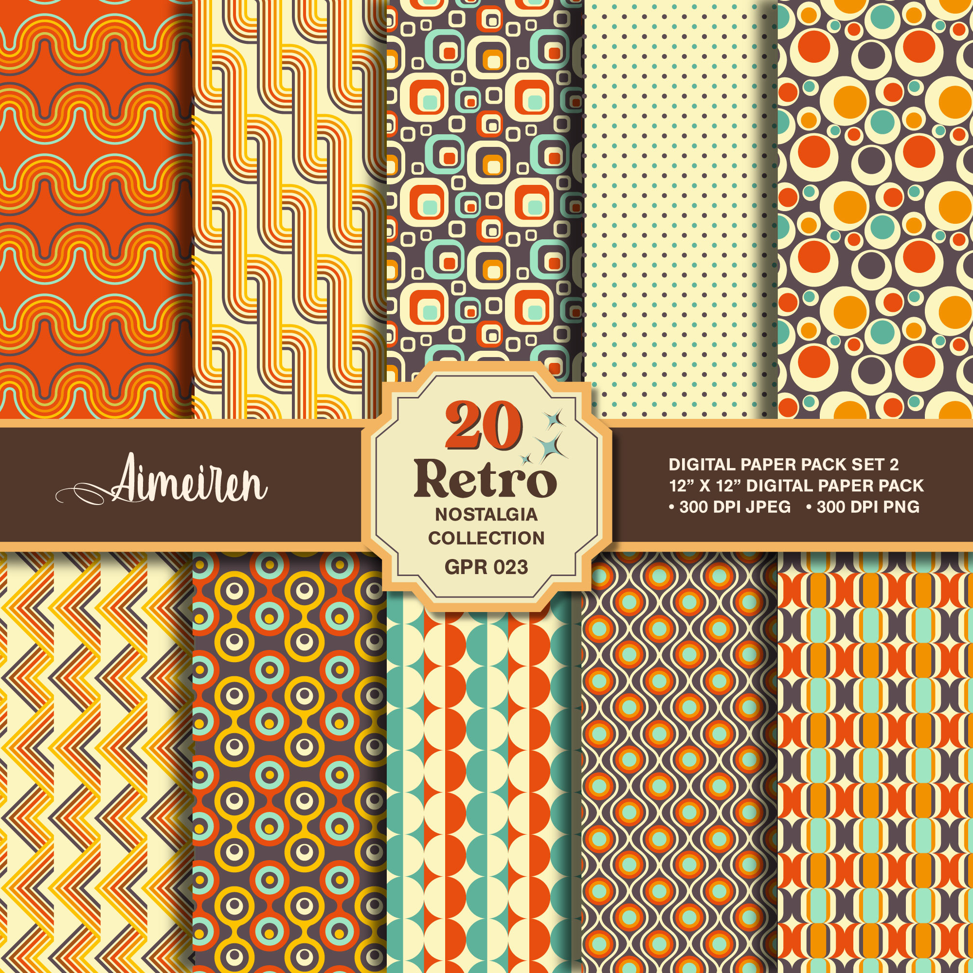 70s Retro Paper Set Vintage Vector Abstract Seamless & | Etsy