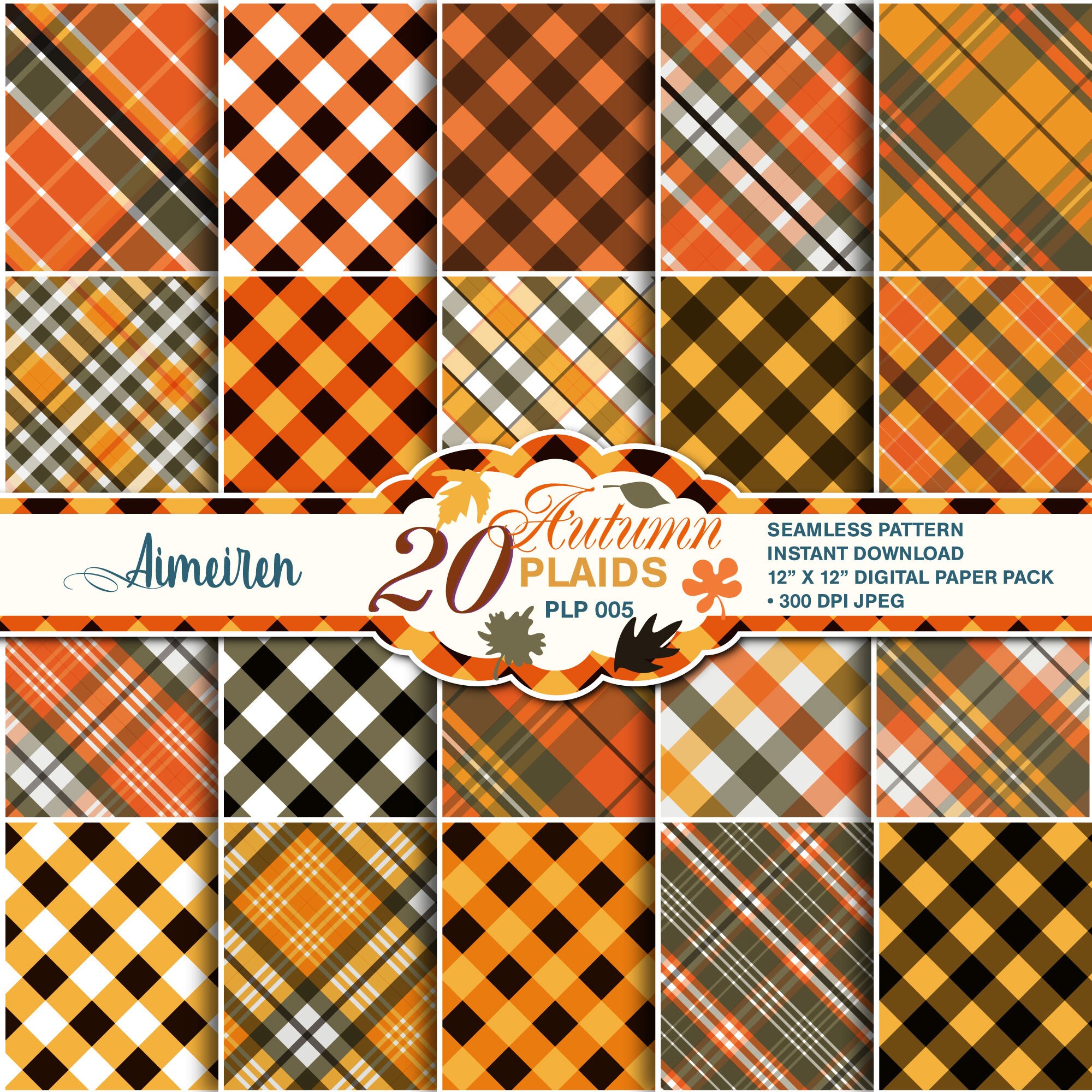 20 Autumn Plaids Digital Paper, Thanksgiving, Fall Colors, Scrapbook ...