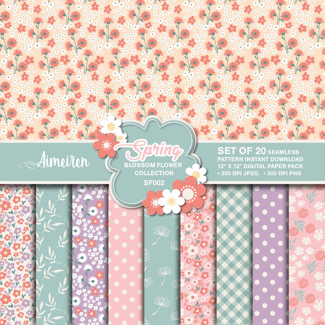Daisy Floral Digital Paper Pack: Spring Seamless Patterns (20 Papers ...