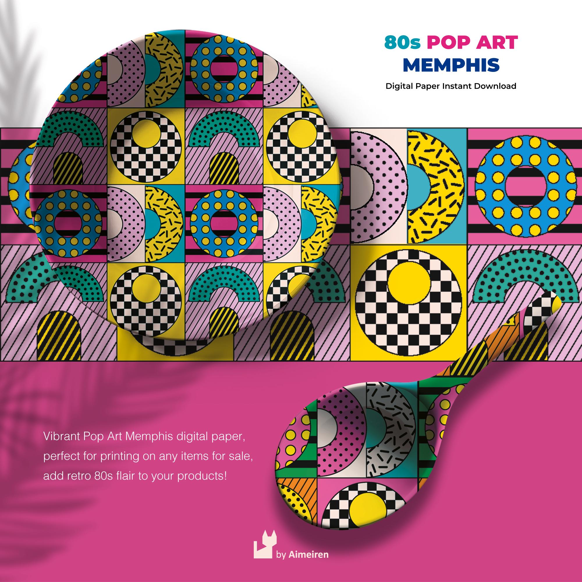 80s Retro Pop Art Memphis Seamless Patterns, Geometric Elements for DIY ...