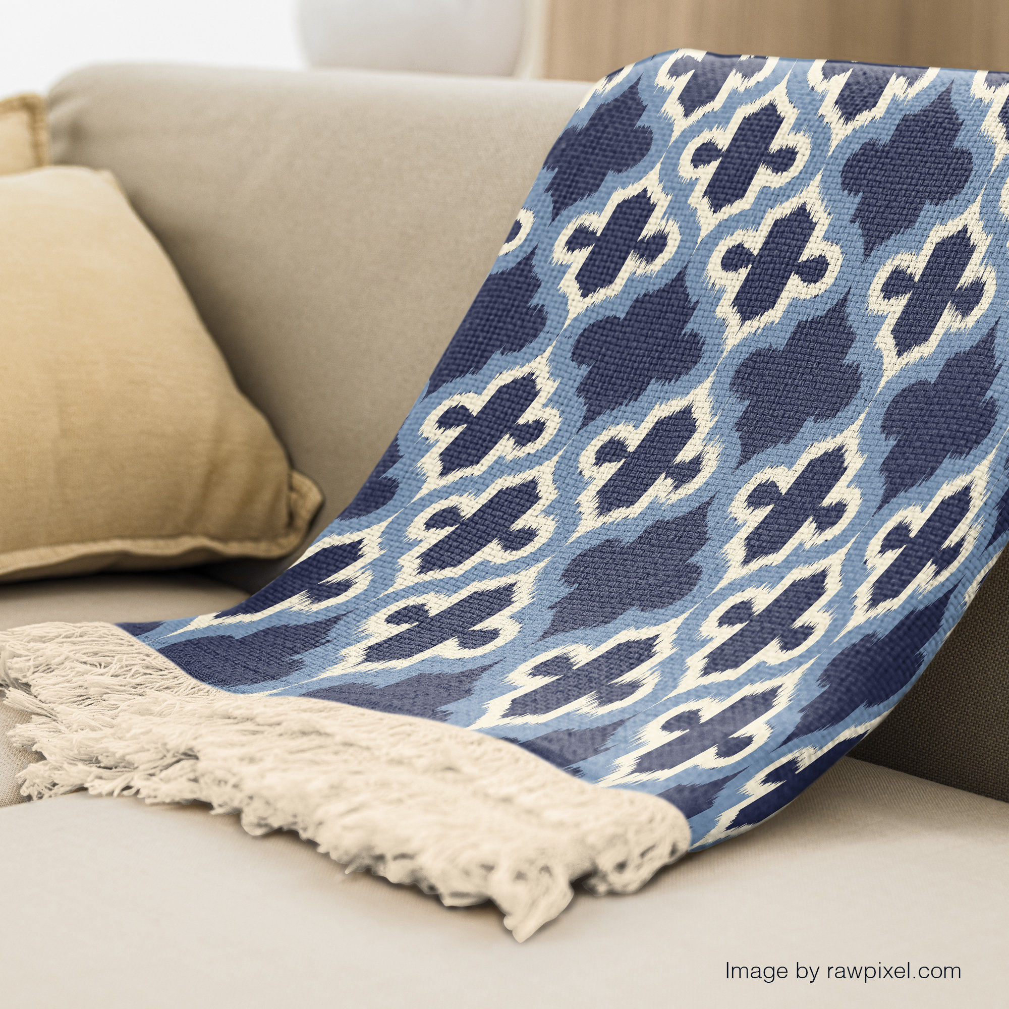 Coastal Geometry Ikat Pattern Design Ocean Blue Ikat Seamless Pattern ...