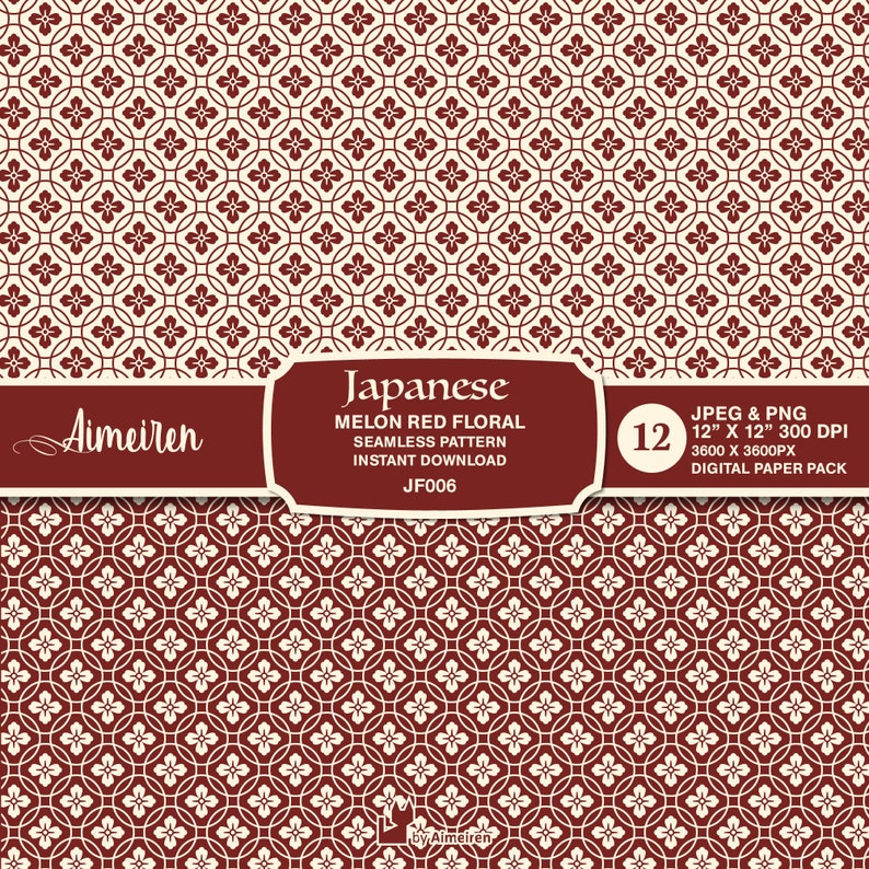 Japanese Floral Digital Paper: Red Sakura, Butterfly Patterns (digital ...