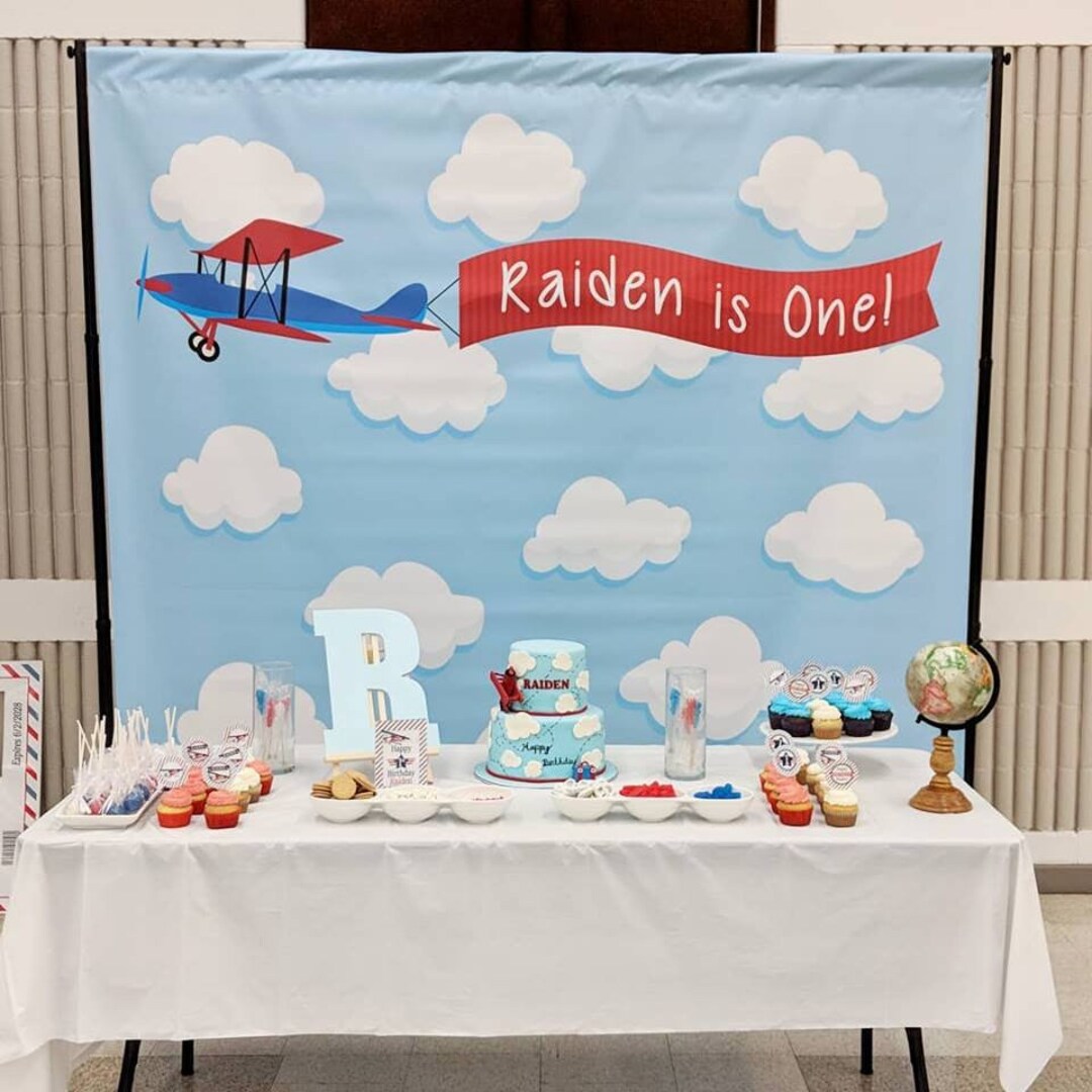 Airplane Pilot First Birthday Banner Backdrop DIGITAL FILE ONLY - Etsy
