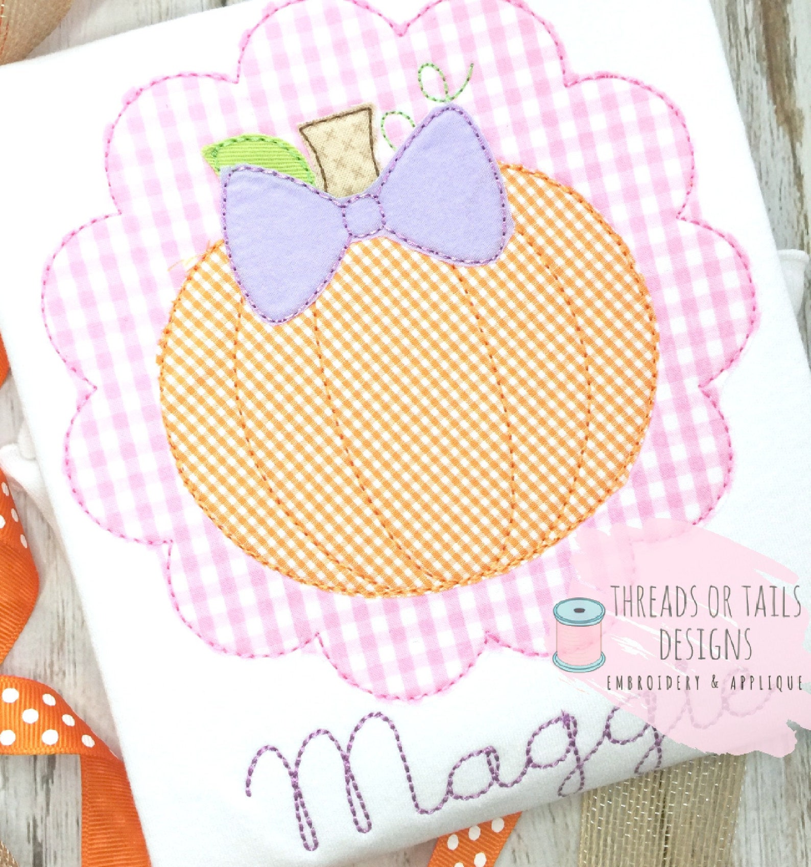 Pumpkin Scallop Patch Applique - Pumpkin Applique Design - Pumpkin ...