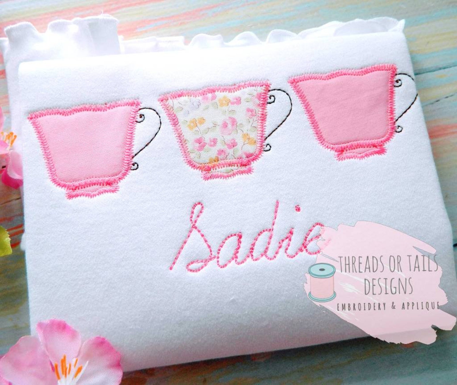 Tea Cup Applique Tea Cup Trio Applique Design Tea Cup | Etsy