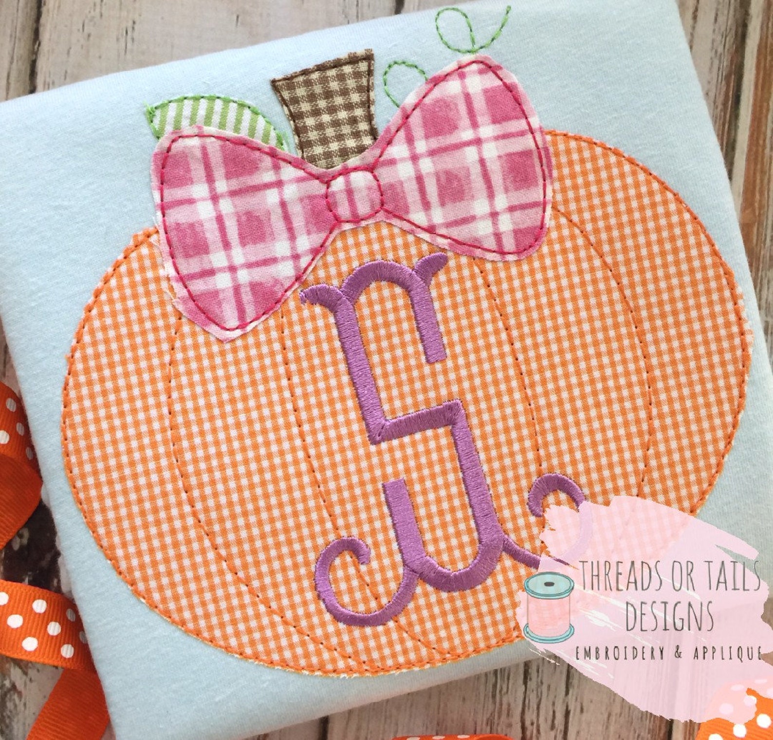 Pumpkin Applique - Pumpkin Applique Design - Pumpkin With Bow Design ...