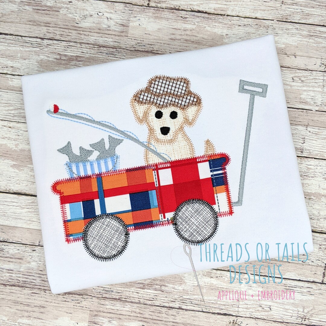 Fishing Dog Design - Fishing Applique - Zig Zag Applique - Fishing ...