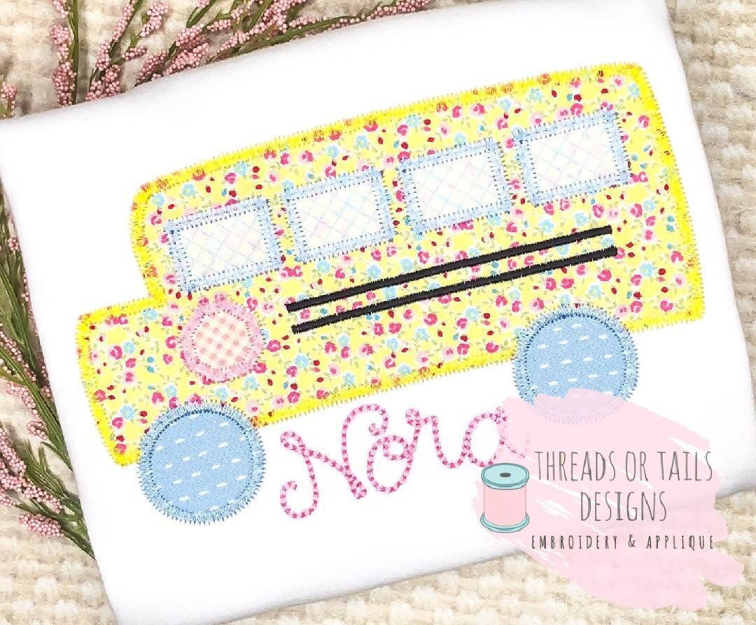 School Bus Applique - Back to School Applique Design - School Bus Zig ...