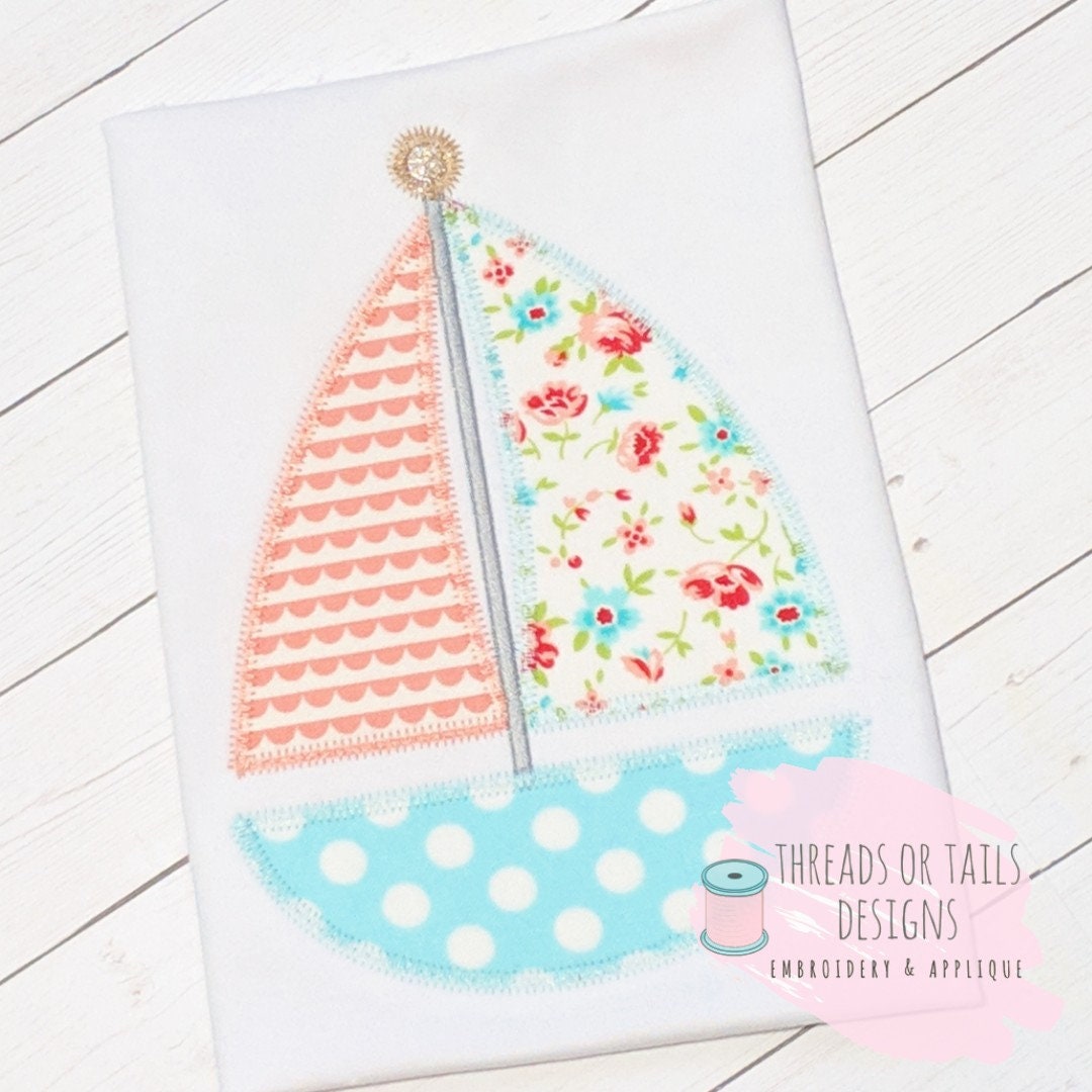 Sailboat Applique - Sailboat Zig Zag Stitch Design - Sailboat Design ...