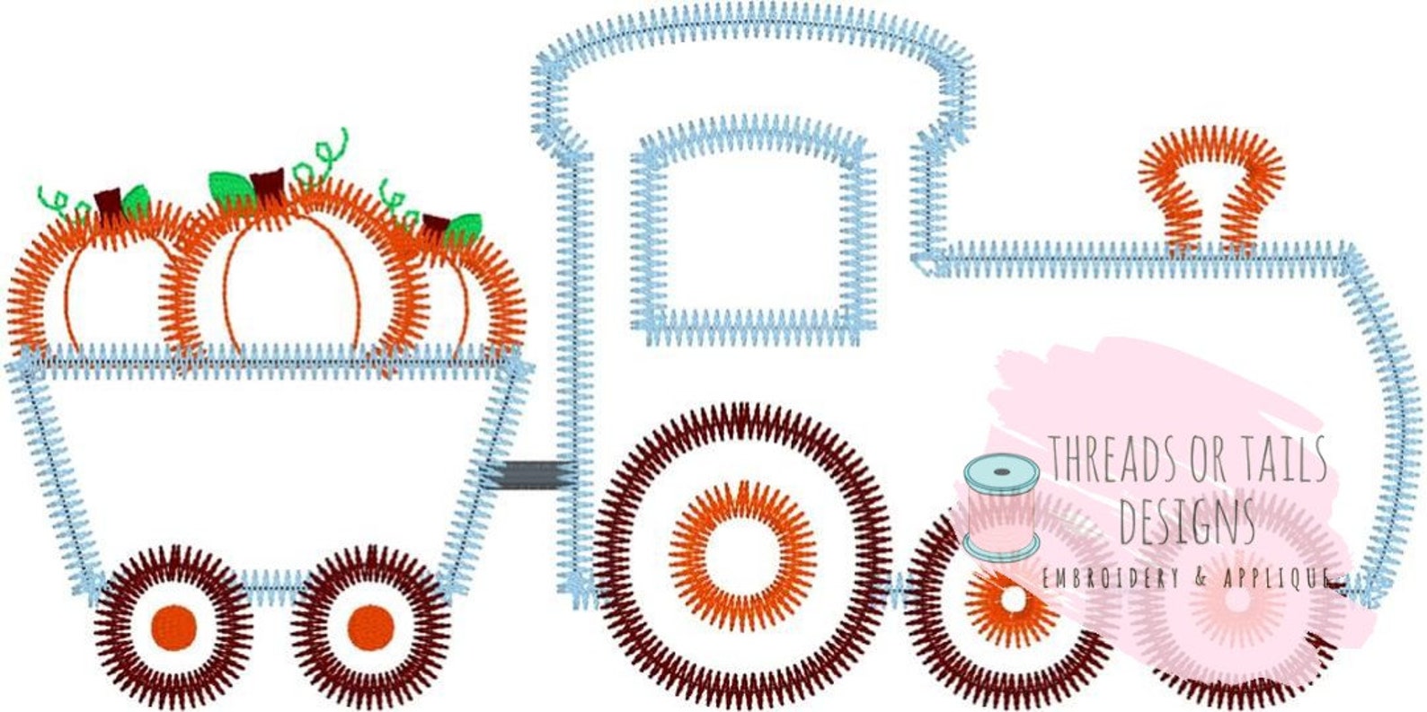 Fall Train Applique - Pumpkin Train Applique Design - Train With ...