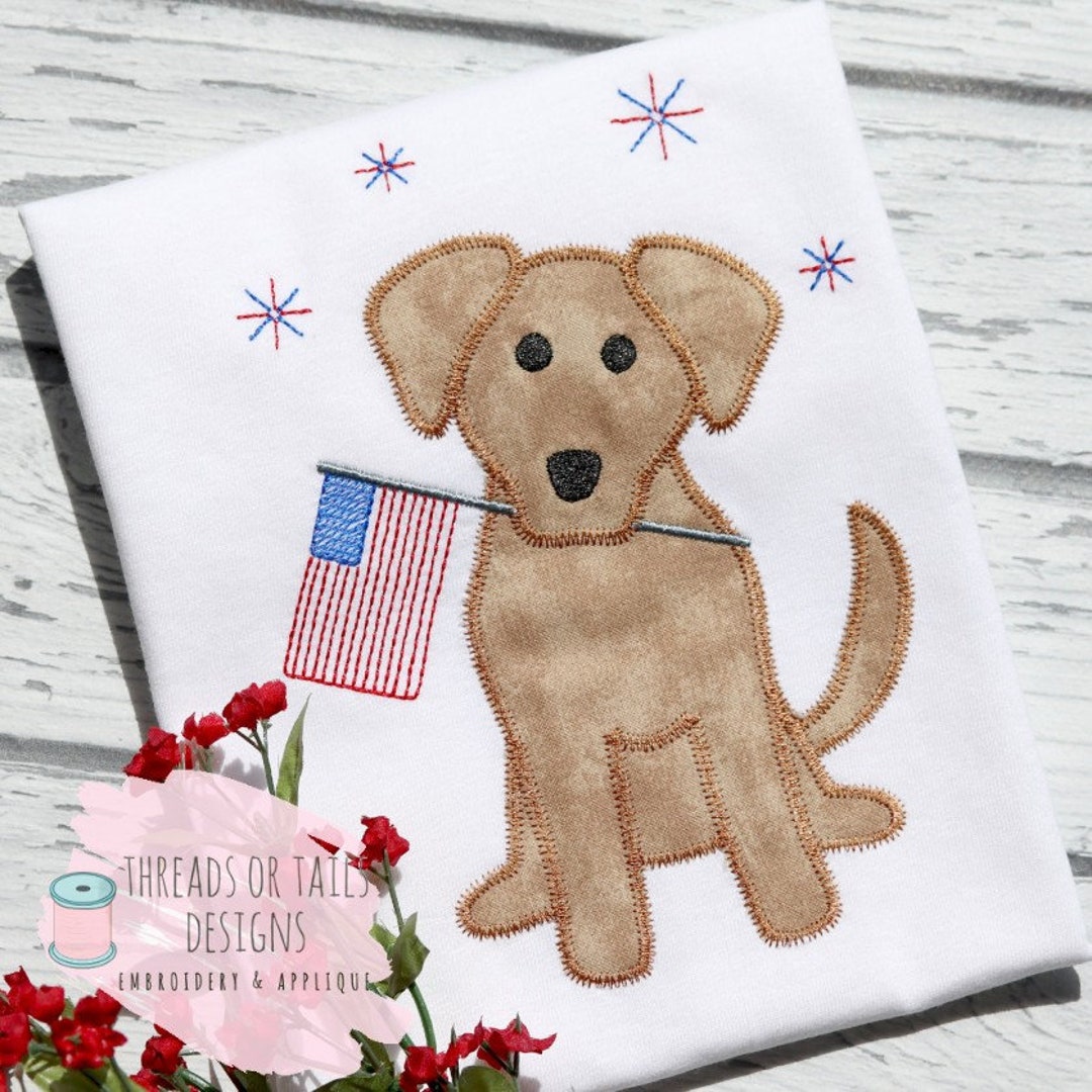 Patriotic Dog Applique - 4th of July Applique Design - Dog in Wagon ...