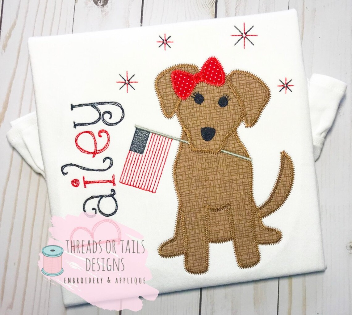 Patriotic Dog Applique 4th of July Applique Design Zig Zag - Etsy