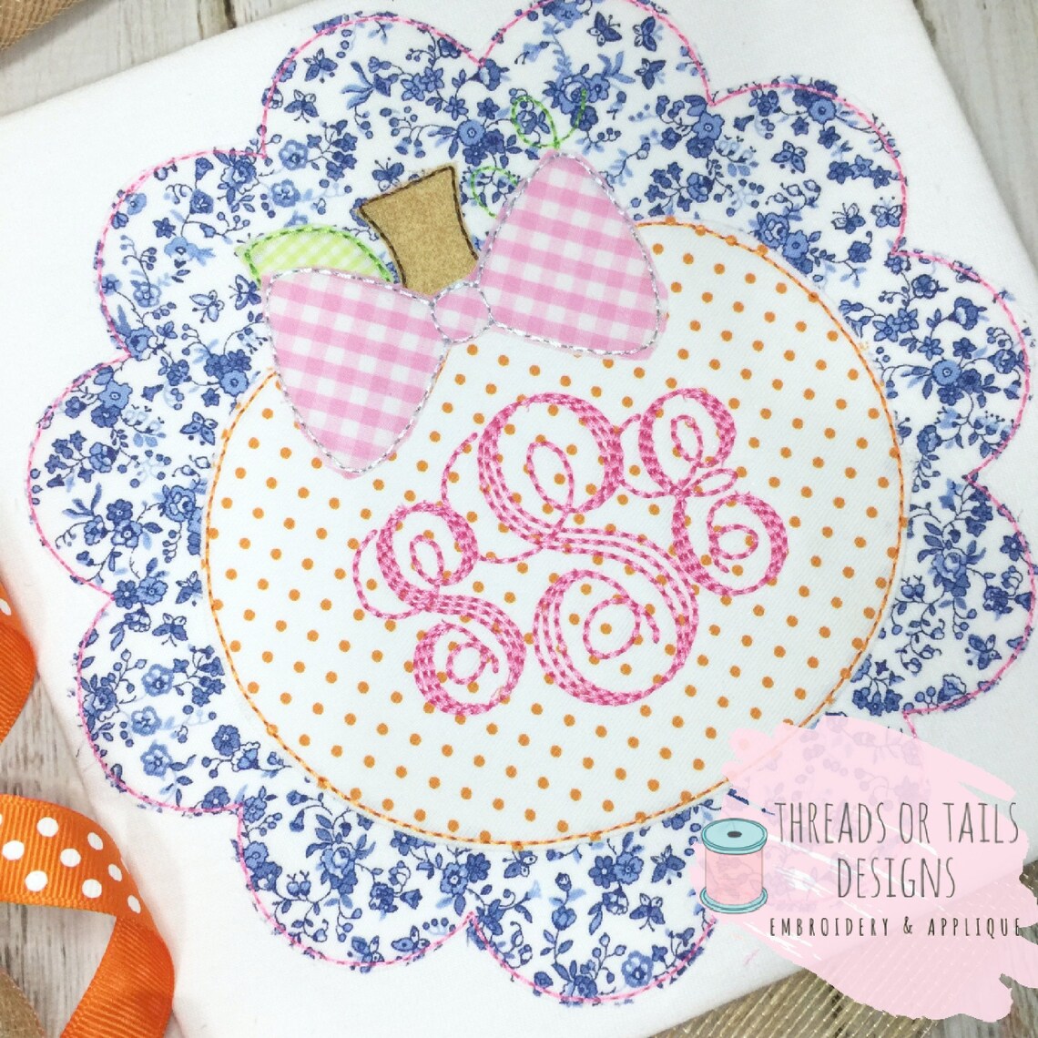 Pumpkin Scallop Patch Applique - Pumpkin Applique Design - Pumpkin ...