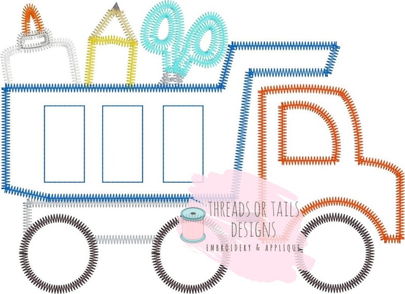 Dump Truck Applique - Back to School Applique Design - School Zig Zag ...