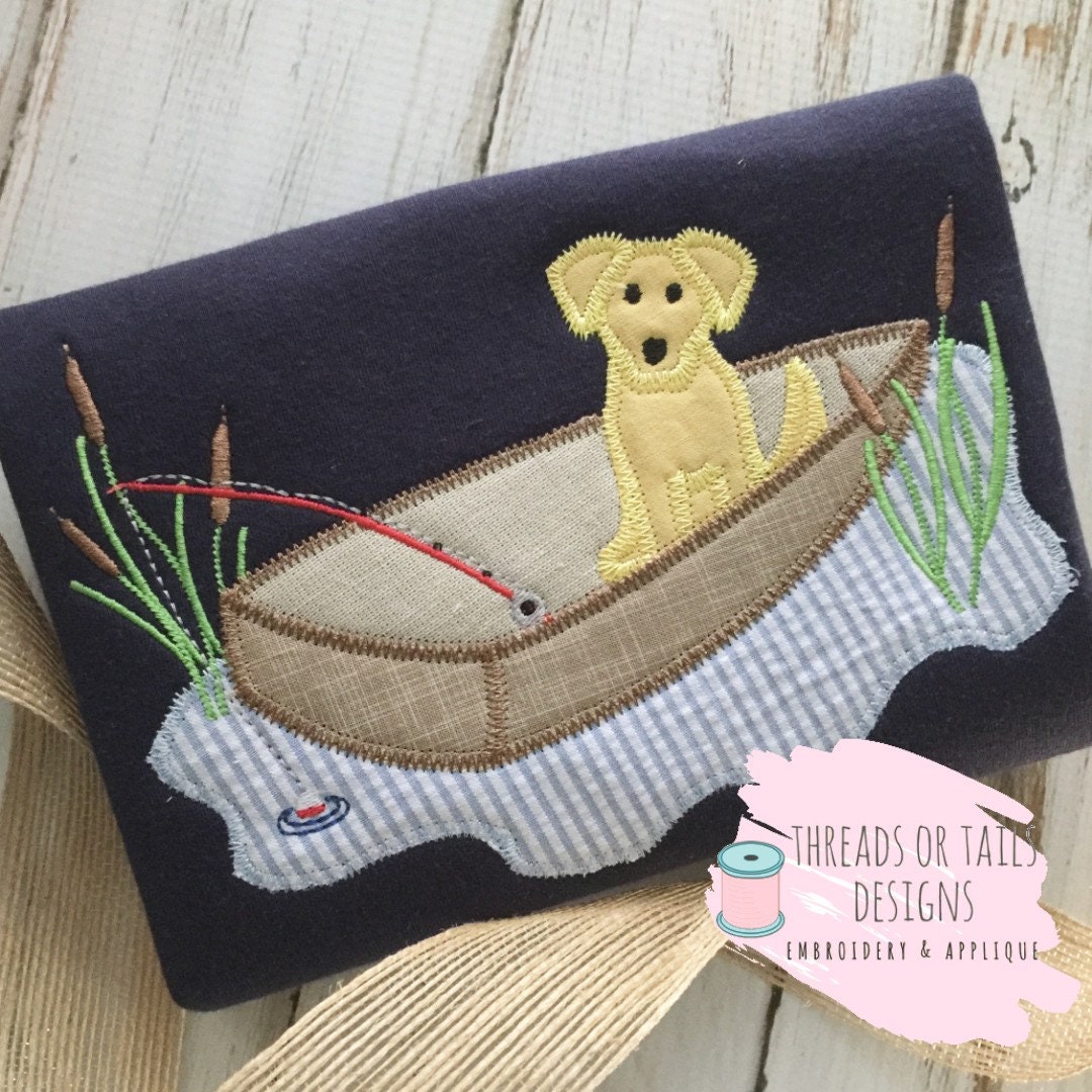 Fishing Dog Design - Fishing Applique - Zig Zag Applique - Fishing ...