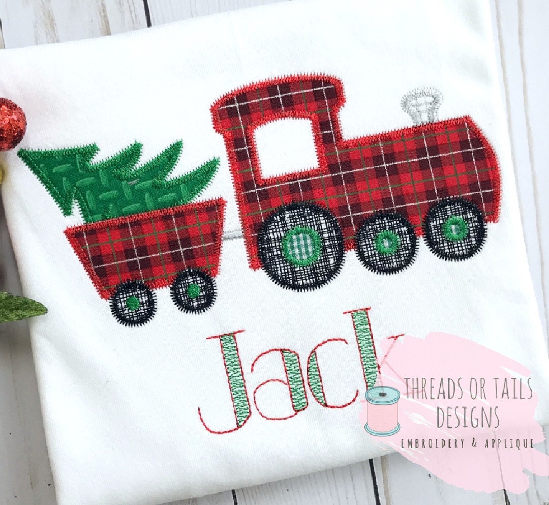 Christmas Train Applique - Christmas Train Applique Design - Tree and ...