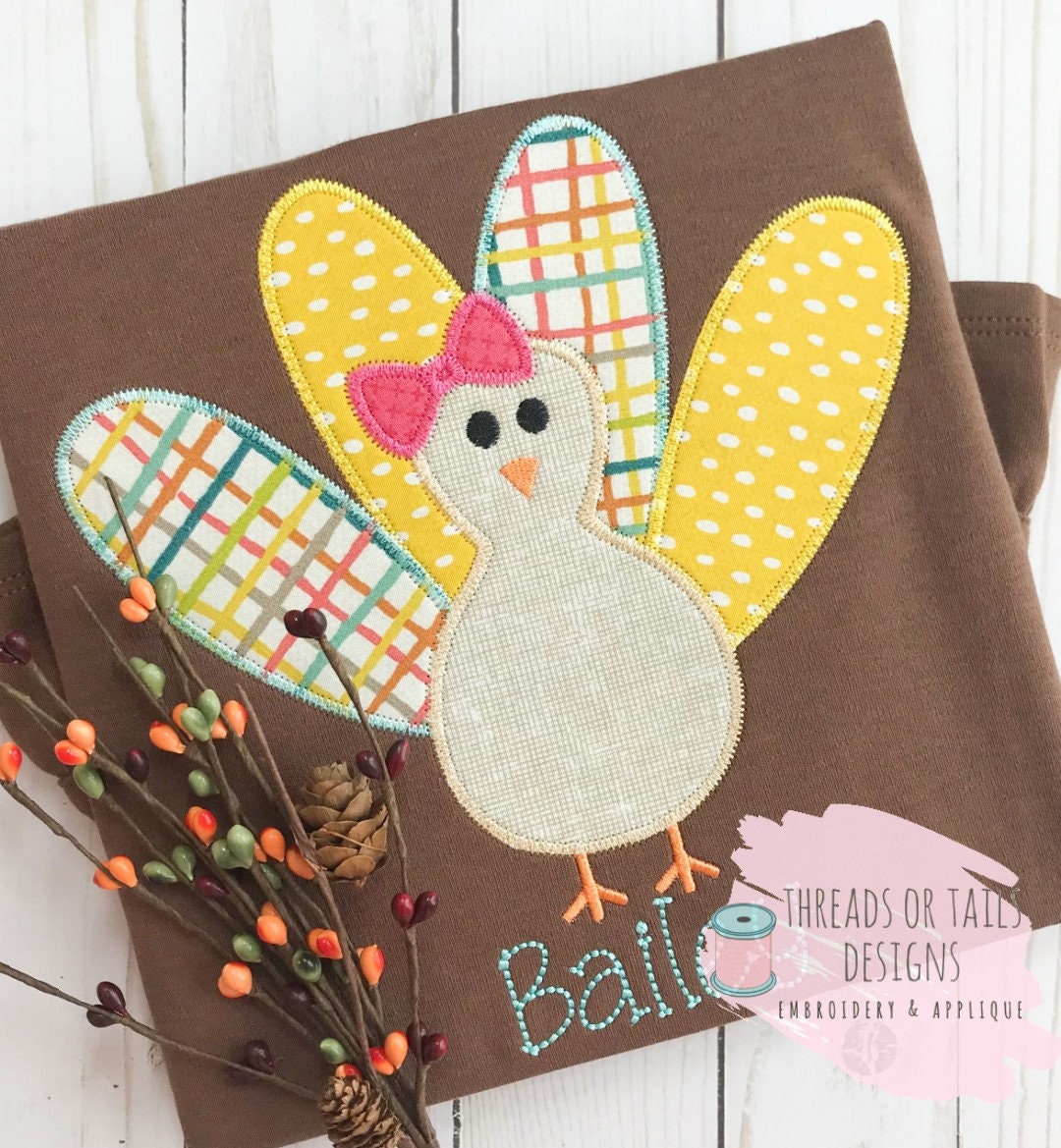 Turkey Applique - Turkey ZZ Applique Design - Girl Turkey Applique ...